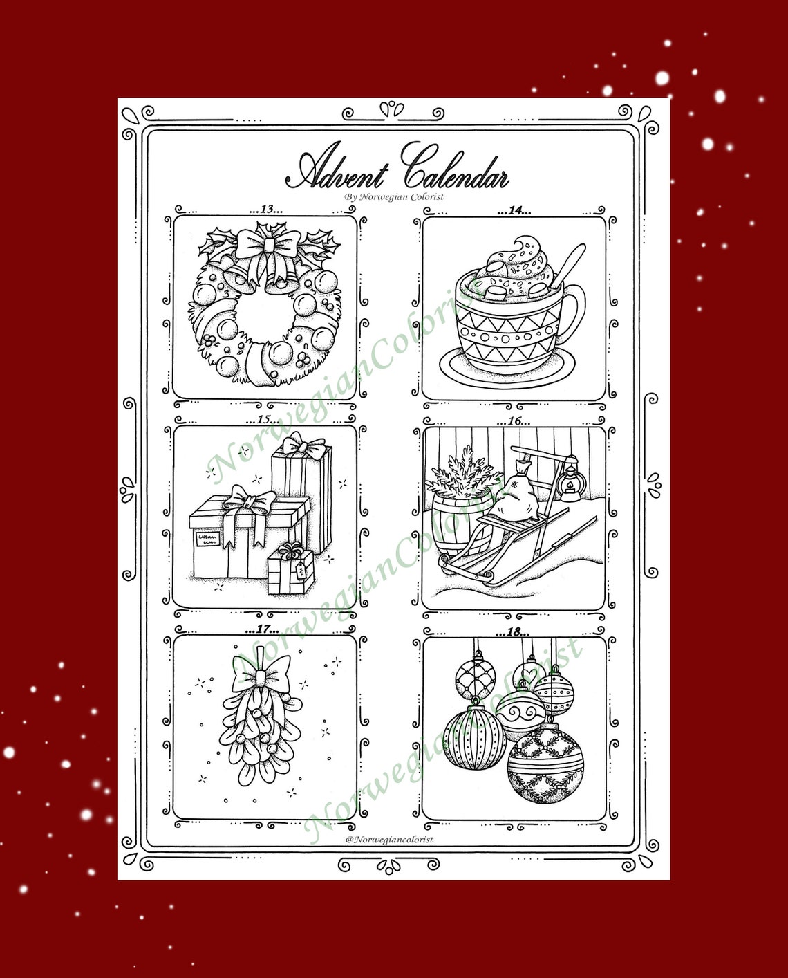 Printable PDF Coloring Pages ADVENT CALENDAR - Etsy