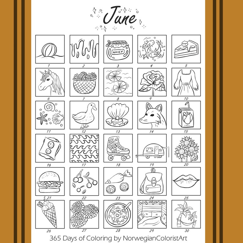 365dayofcoloring JUNE Printable PDF Color Every Day for a Year - Etsy