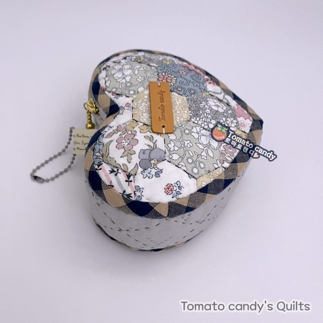 No.220 Hexagon Patchwork Heart Pouch PDF Patterns Only Hand Sewing youtube Tutorial, Coin Purse ...