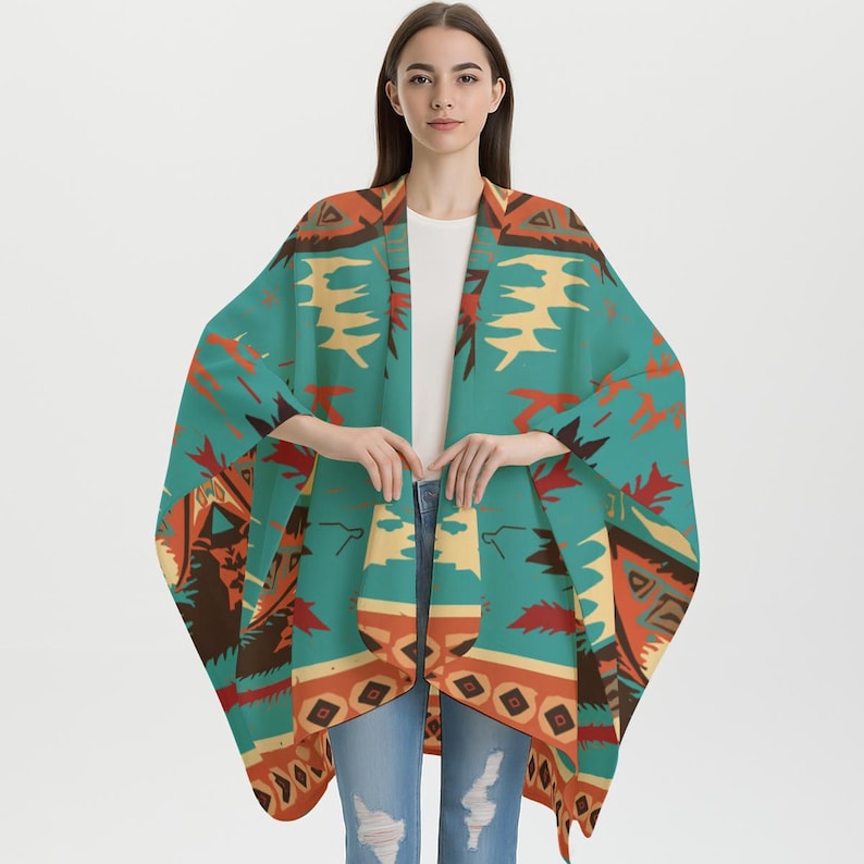 Aztec Design Cape Native Indian First Nations Retro Aqua Blue Brown ...