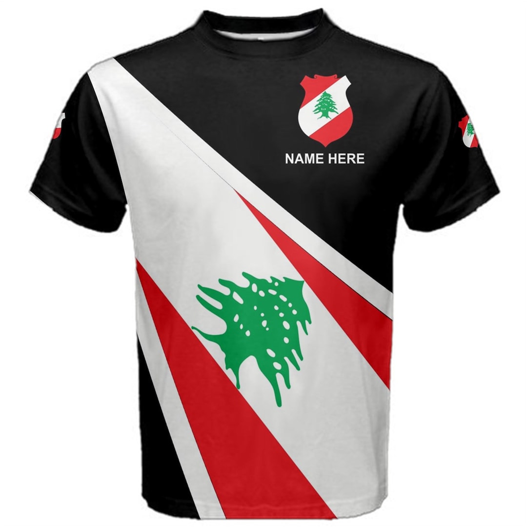 Custom Name LEBANON Flag Shirt Coat of Arms T-shirt Arabic Text Now ...