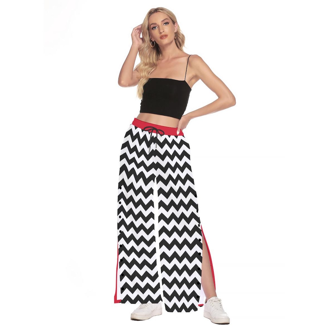 Chevron Pattern With Vivid Red Wait Band Design Women's Side Slit Snap ...