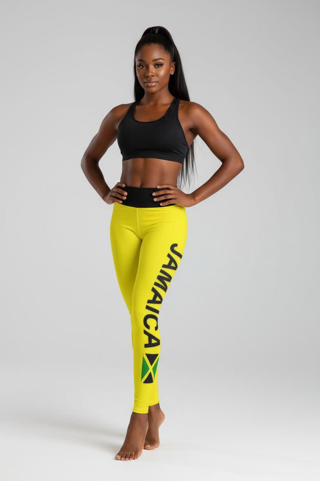 Jamaican National Country Jamaica Flag Yellow Colour Girl Fitness ...