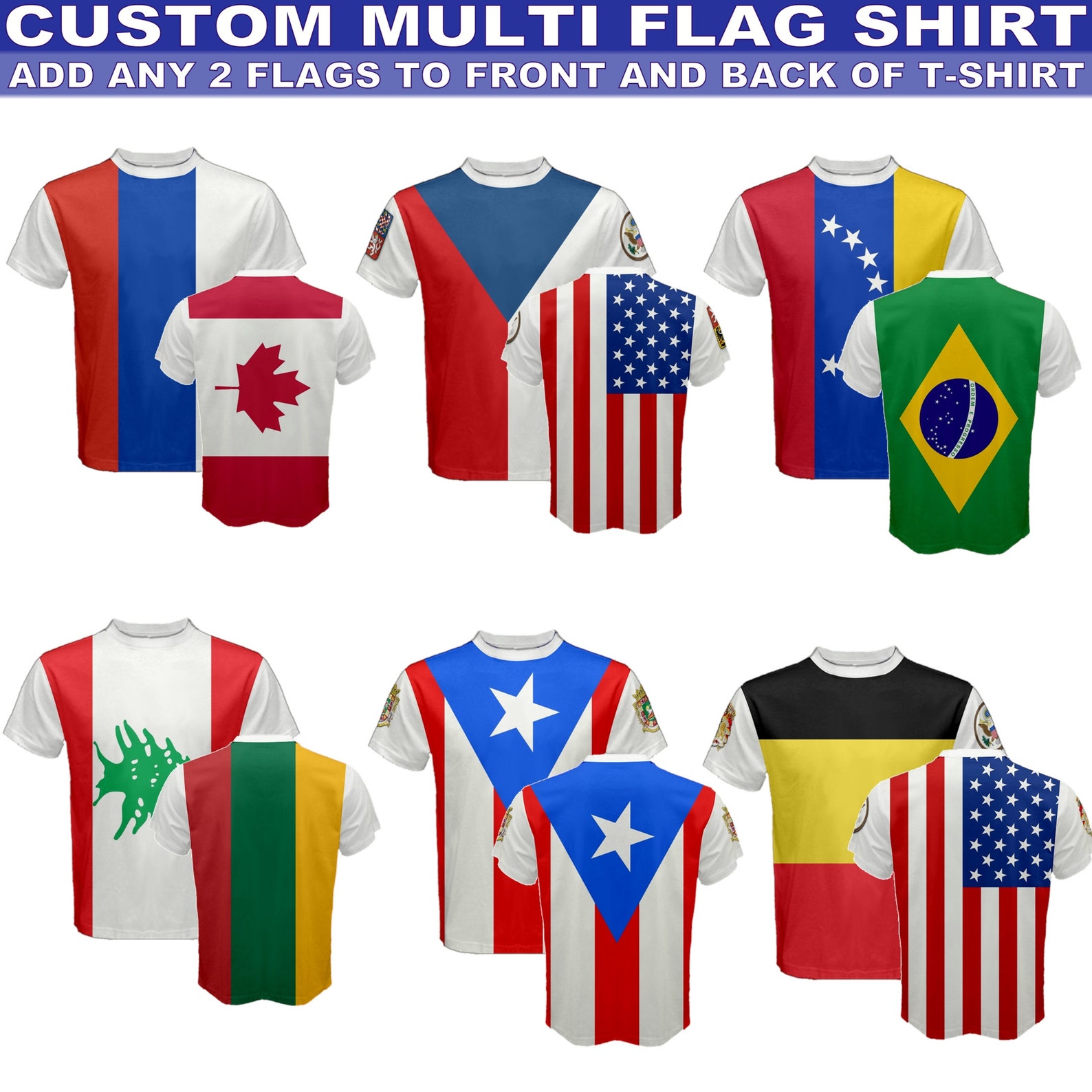Multi Flag Coat of Arms Personalized Custom 2 National Emblem Country ...