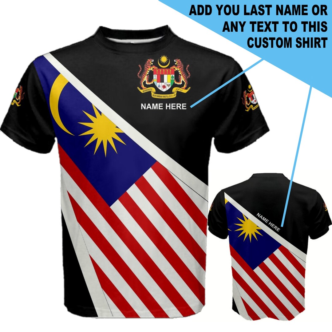 Custom Name Malaysia Flag Coat Of Arms T Shirt Etsy