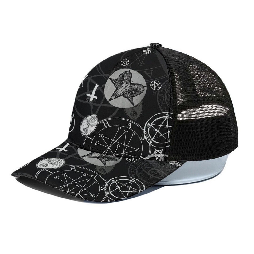 Occult Symbol Satanic Witchcraft Unisex Peaked Cap With Black Half-mesh ...