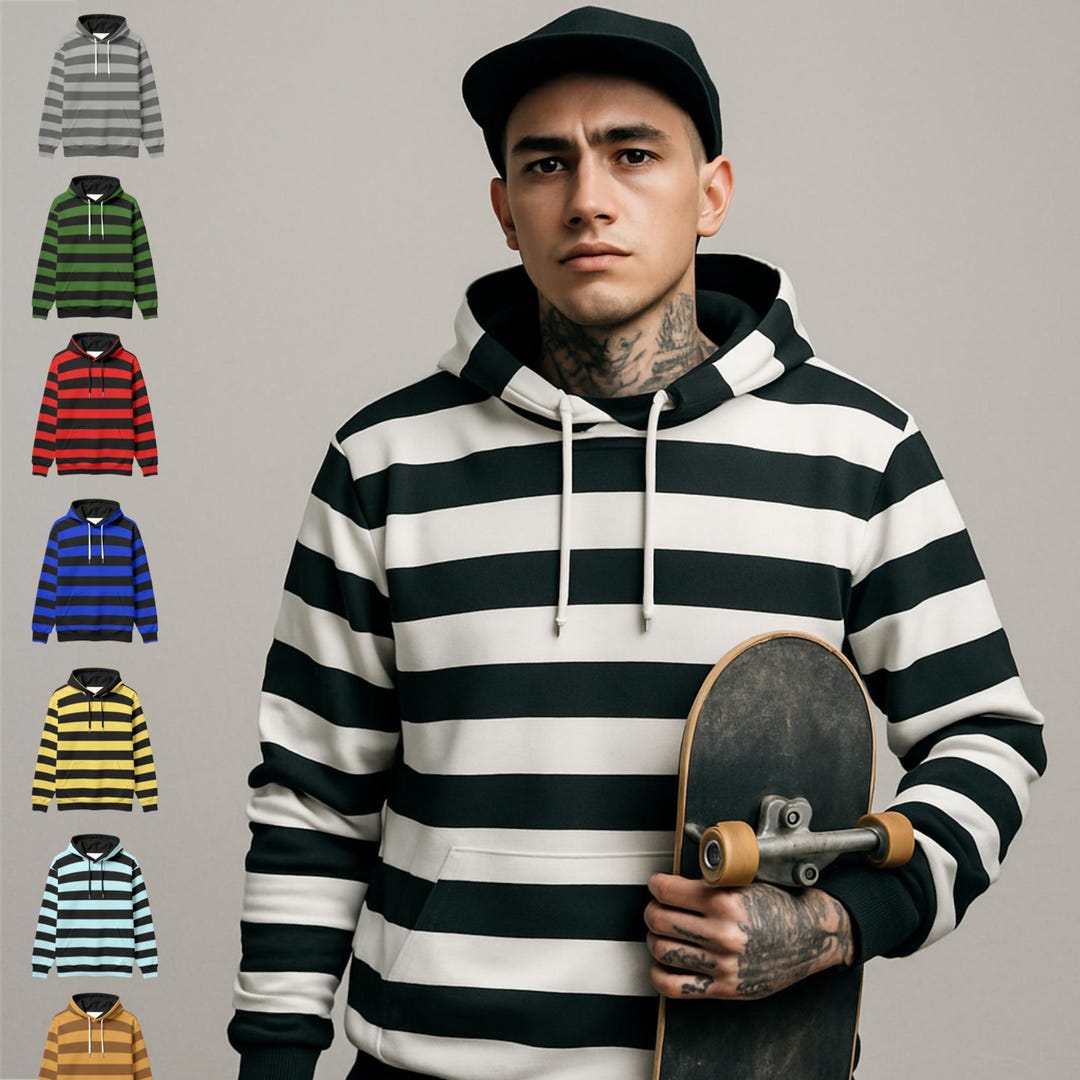 Fat Striped Punk Rock Emo Skater Men's Pullover Hoodie Color Available ...
