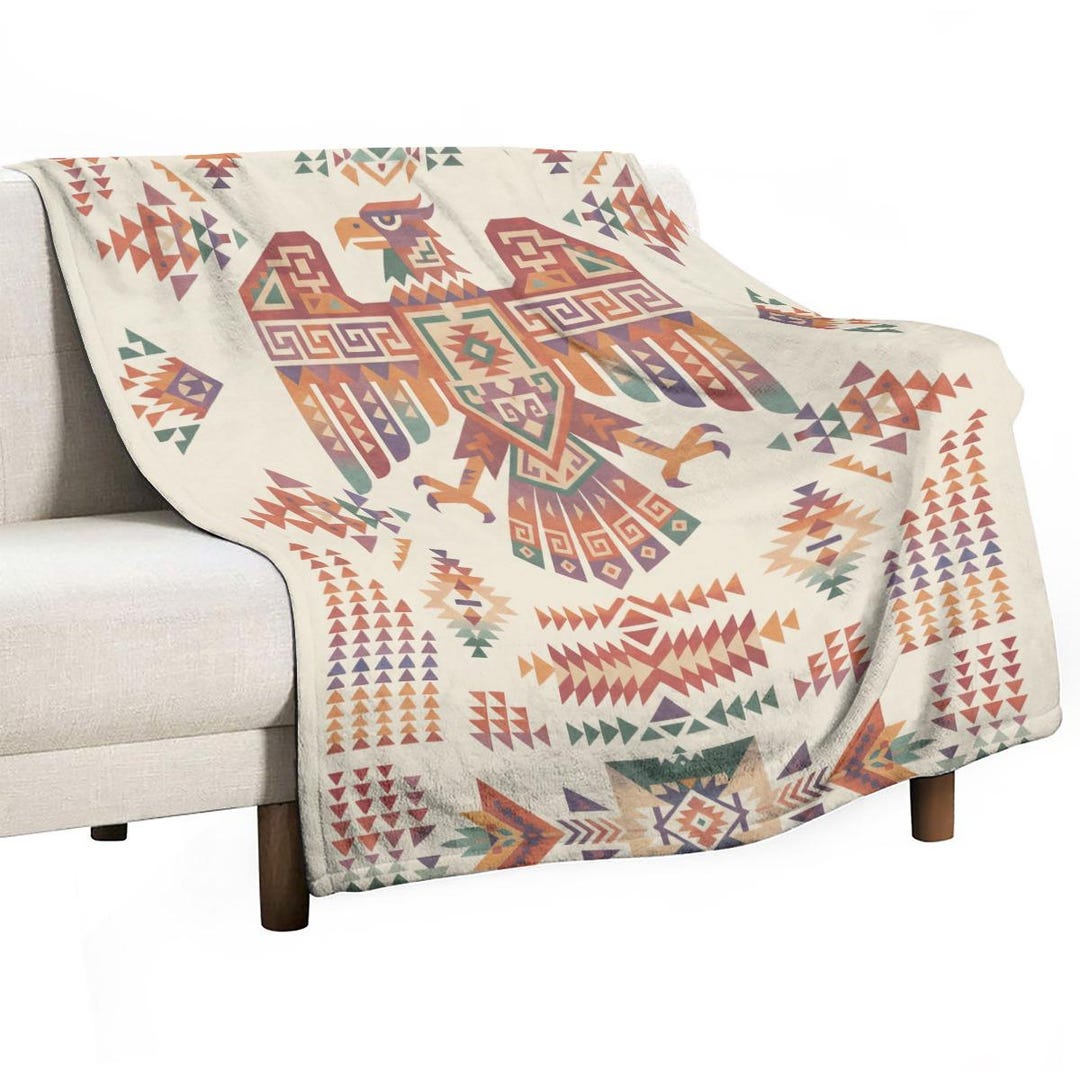 Native Indian American Eagle Geometric Aztec Design Flannel Blanket ...