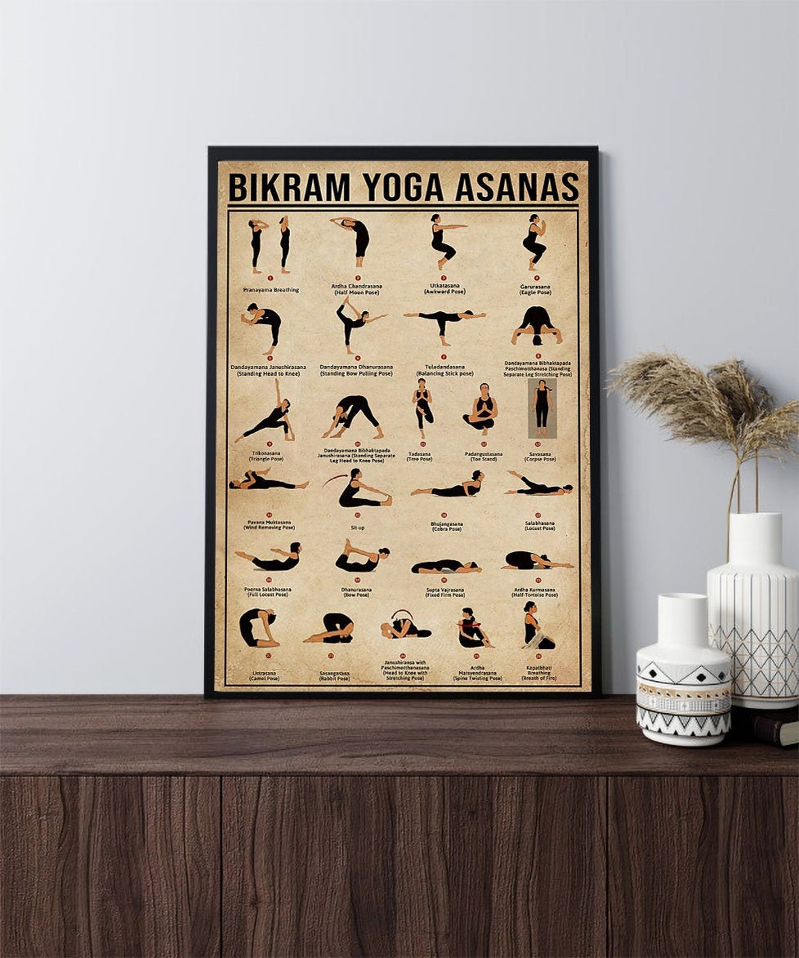 Bikram Yoga Asanas poster Yoga Pose chart Charkra Healing | Etsy