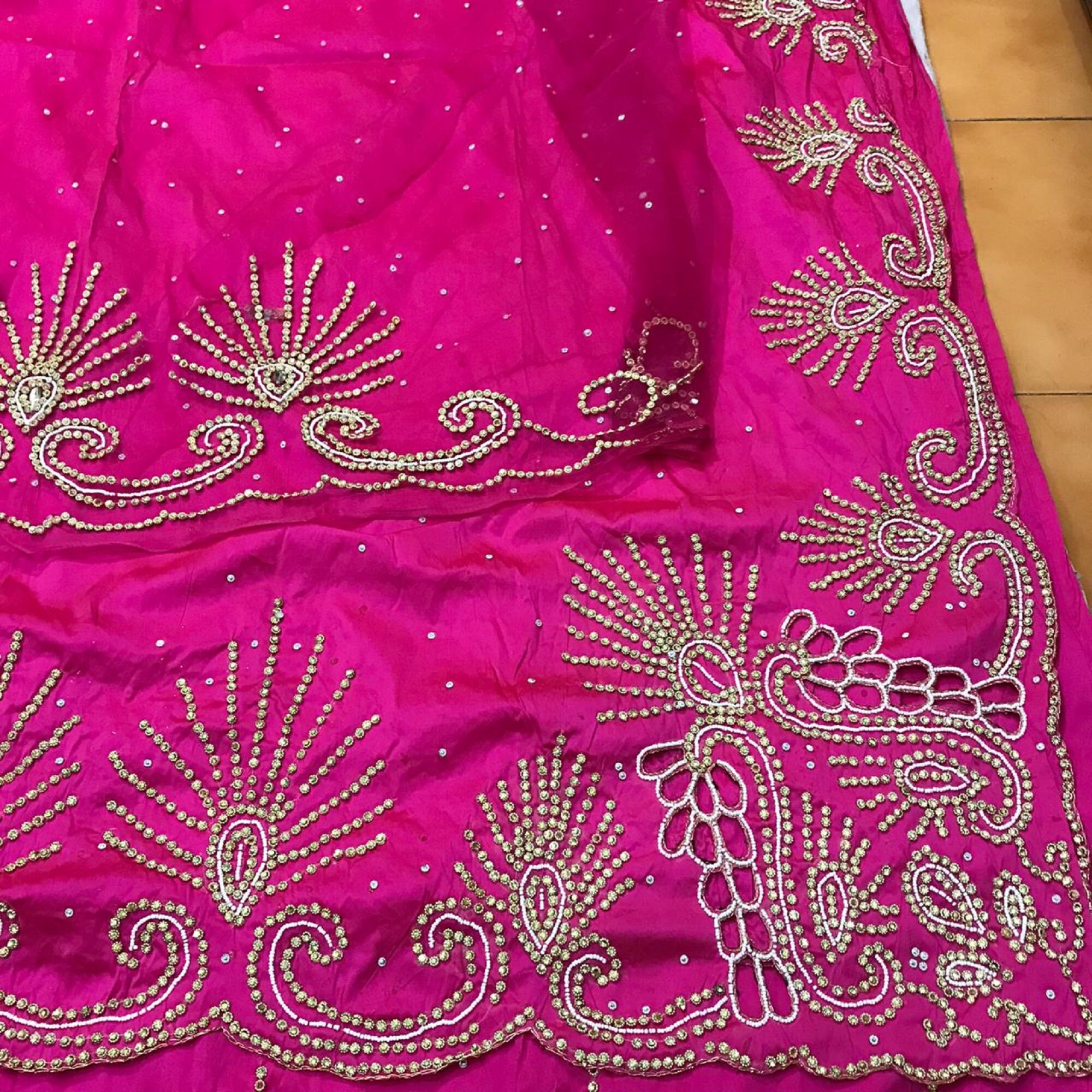 Designer Fushia Pink Hand Beaded Stone George Fabric - Etsy