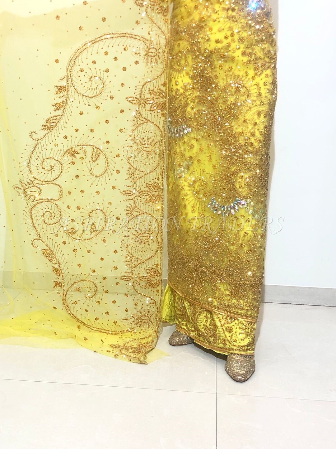 Vibrant Yellow Net Lace Designer George Wrapper Set NLDG195 - Etsy