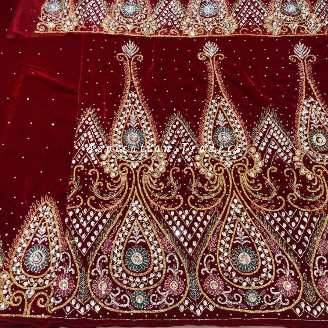 Ruby Red Velvet Heavily Beaded Nigerian George Wrapper Set VG061 - Etsy