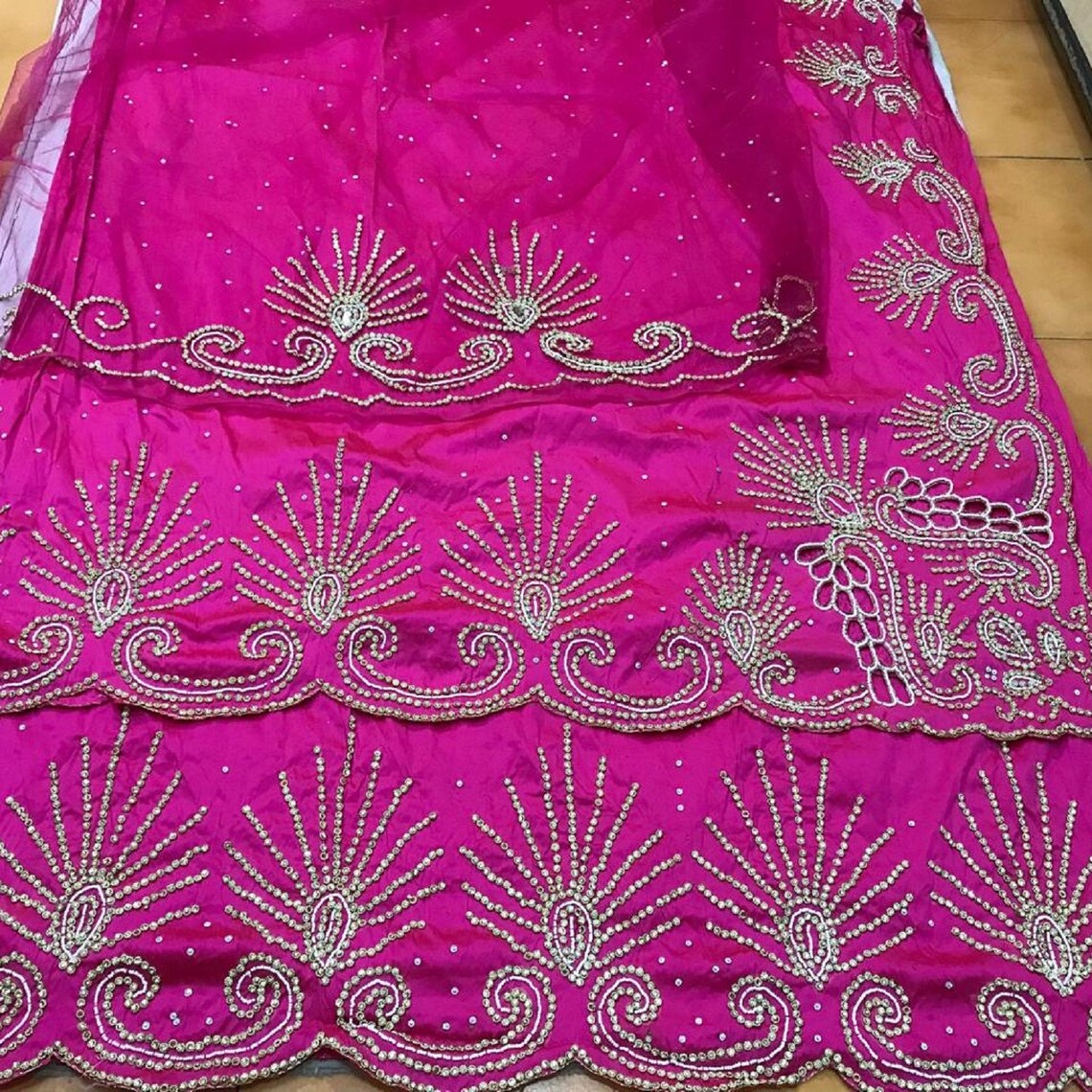 Designer Fushia Pink Hand Beaded Stone George Fabric - Etsy