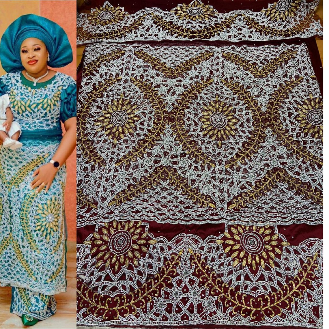 Heavy Beaded Nigerian George Lace With Blouse Fabric VIP Madam Silk ...