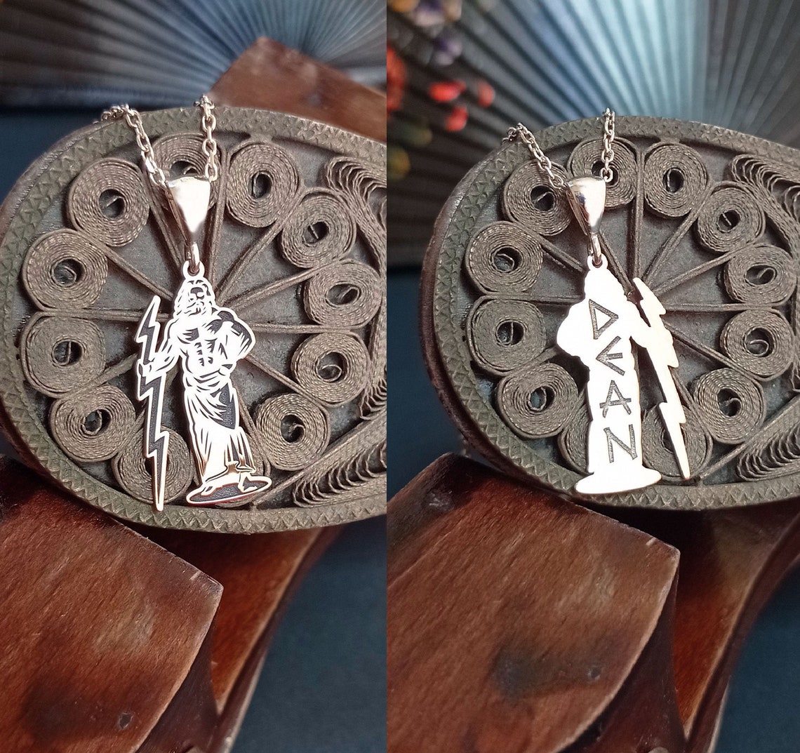 Sterling Silver Zeus Pendant, Custom Mythology Thunderbolt Necklace - Etsy