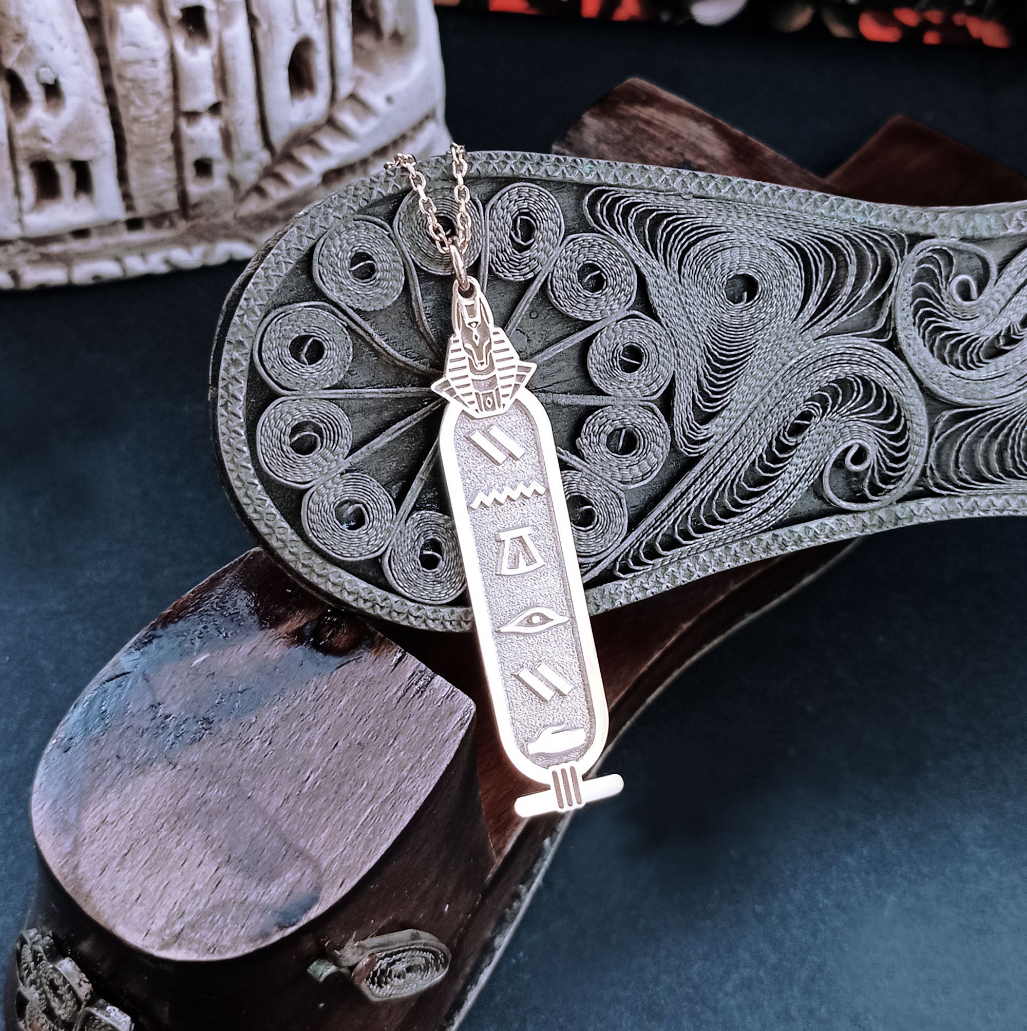 Egyptian God Anubis Cartouche Necklace Hieroglyph Necklace | Etsy