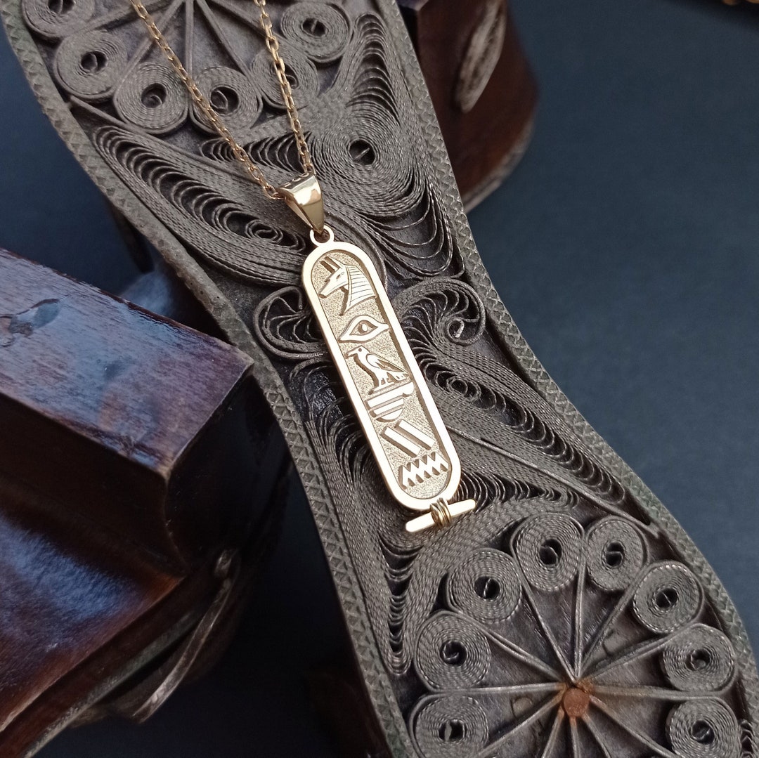 Egyptian God Anubis Cartouche Necklace, Hieroglyph Necklace Jewelry ...
