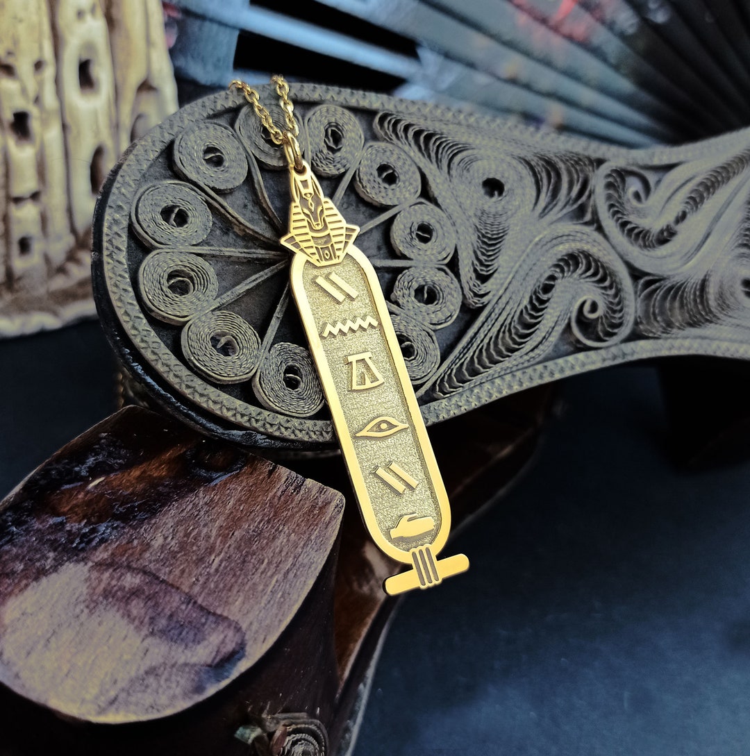 Egyptian God Anubis Cartouche Necklace, Hieroglyph Necklace Jewelry ...