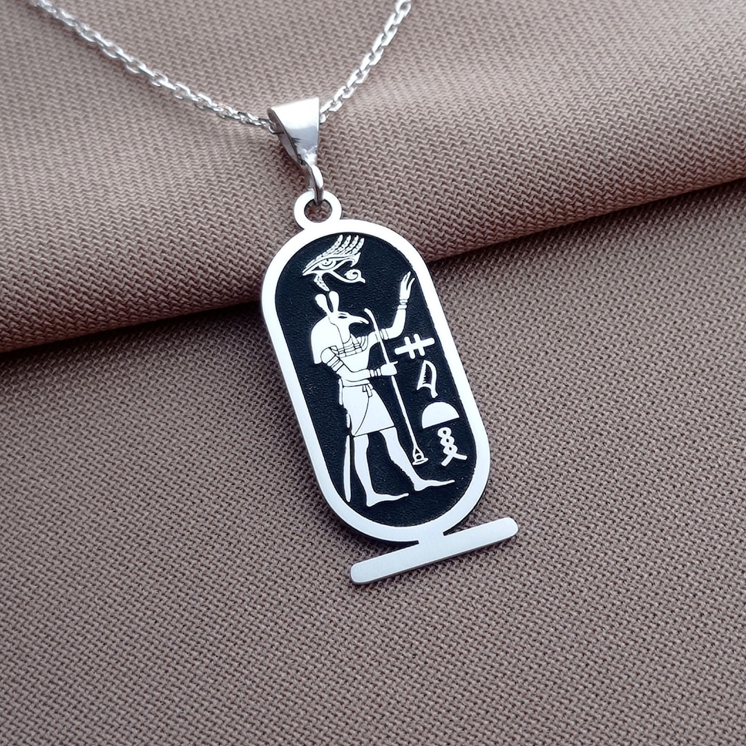 Egyptian God Seth Cartouche Necklace, Hieroglyph Set Necklace Jewelry ...