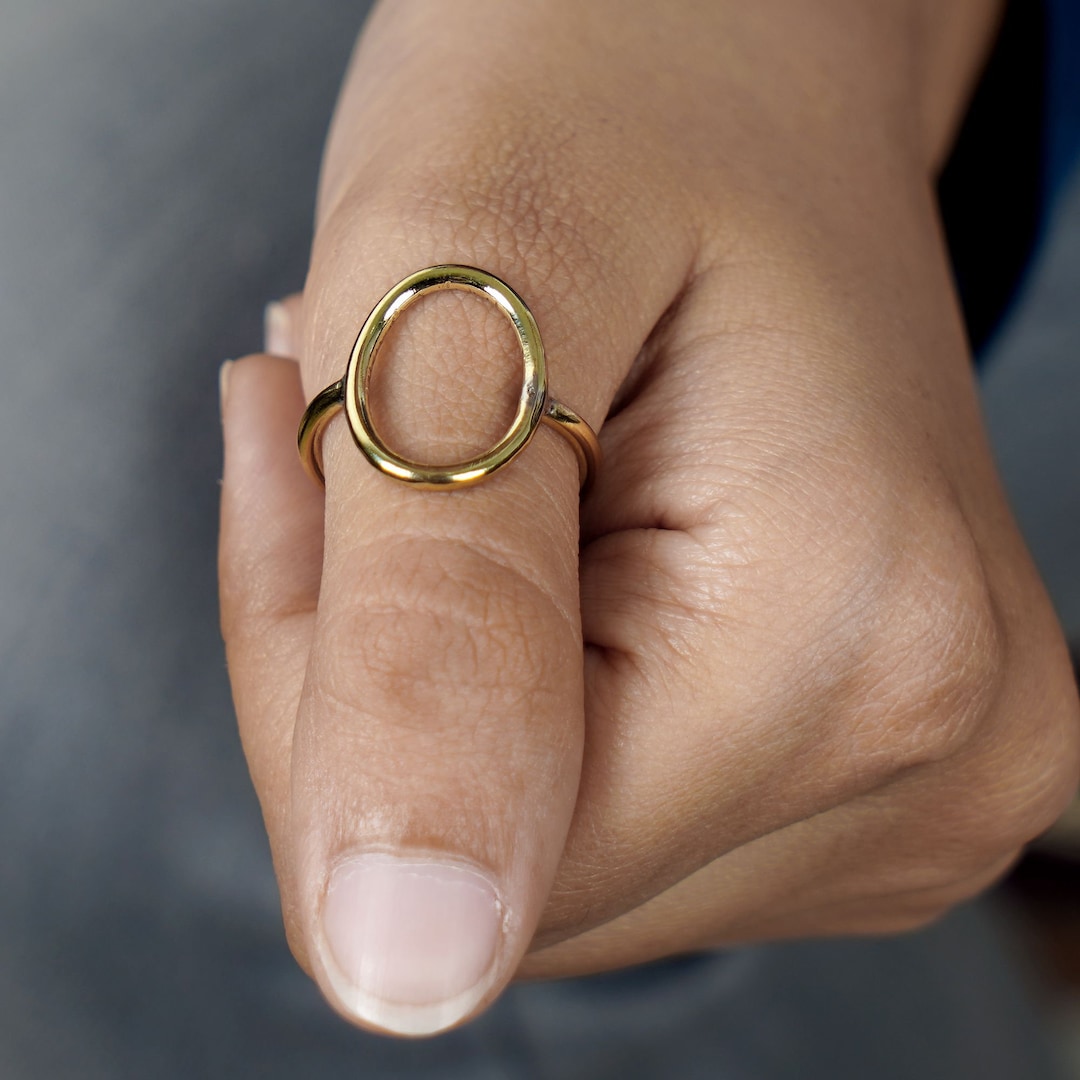 Large Hollow Oval Ring, Sterling Silver Oval Ring, Oval Karma Ring ...