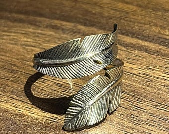 Silver Feather Ring Leaf Ring, Wrap Around Ring, Feather Ring, Boho ...