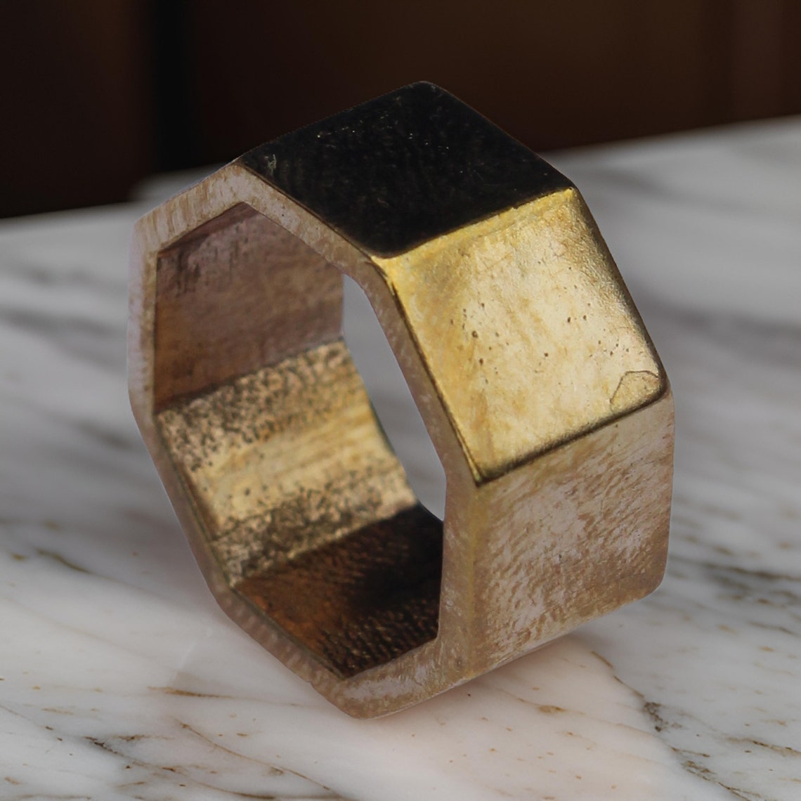 Handmade Bronze Hex Nut Ring, Geometric Statement Jewelry - Etsy