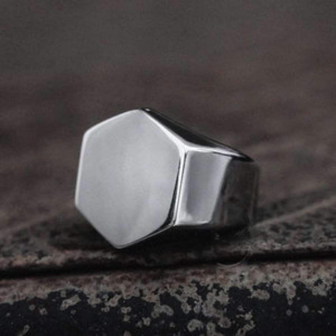 Hipster Hexagon Ring, Men Flat Bar Signet Ring, Man Rings, 925 Sterling ...