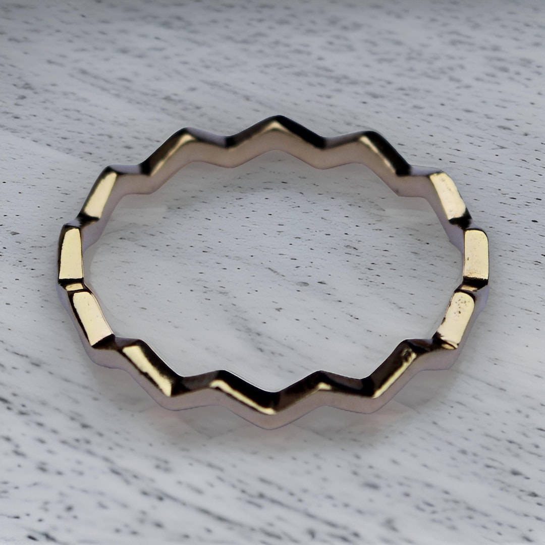 Bronze Handmade Ripple Stacking Ring, Thin Wavy Wave Ring, Zig Zag Dainty Gold Ring for Women ...