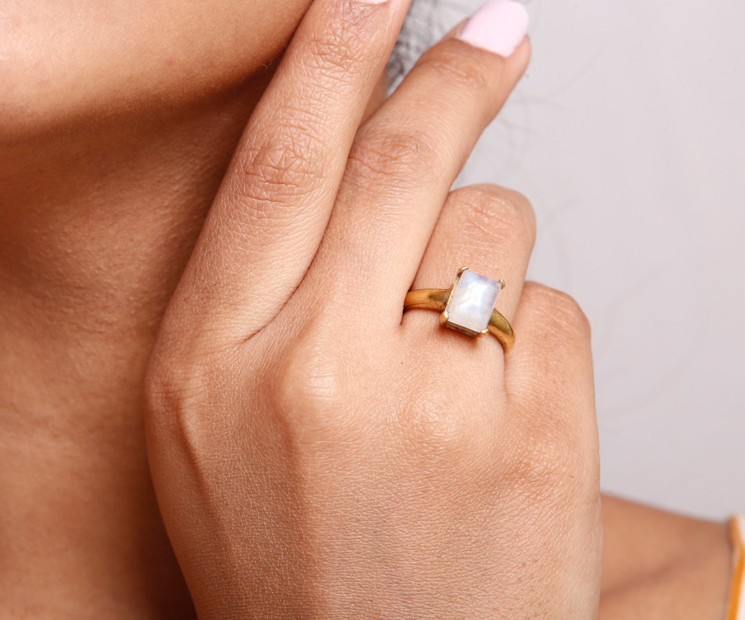 Rainbow Moonstone Ring, Women Ring, Rainbow Moonstone Ring, Gold Ring ...