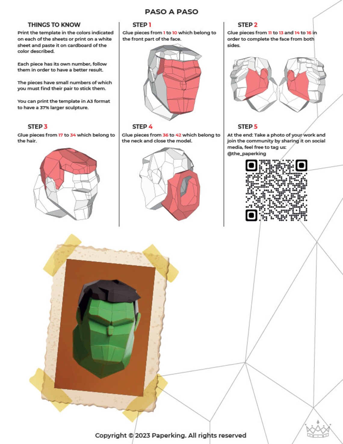 Hulk Head Papercraft 3D, Pepakura Pdf Template Low Polygonal Paper ...