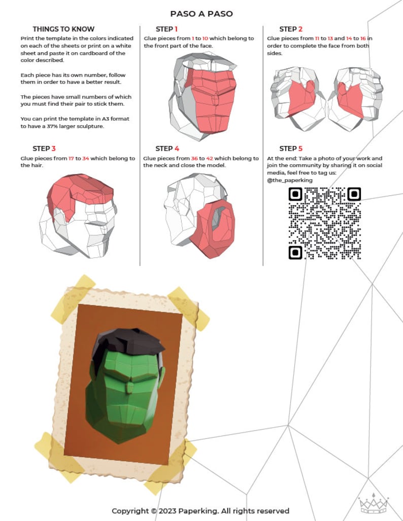 Hulk Head Papercraft 3D, Pepakura Pdf Template Low Polygonal Paper ...
