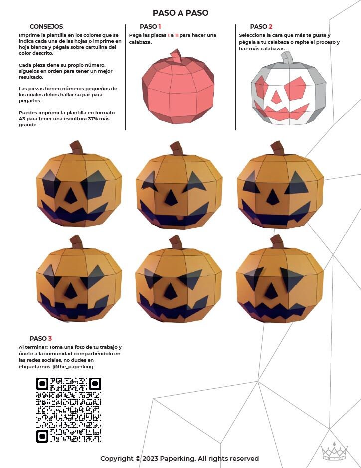Calabazas Pumpkin Papercraft 3D, pepakura Pdf template Low polygonal ...