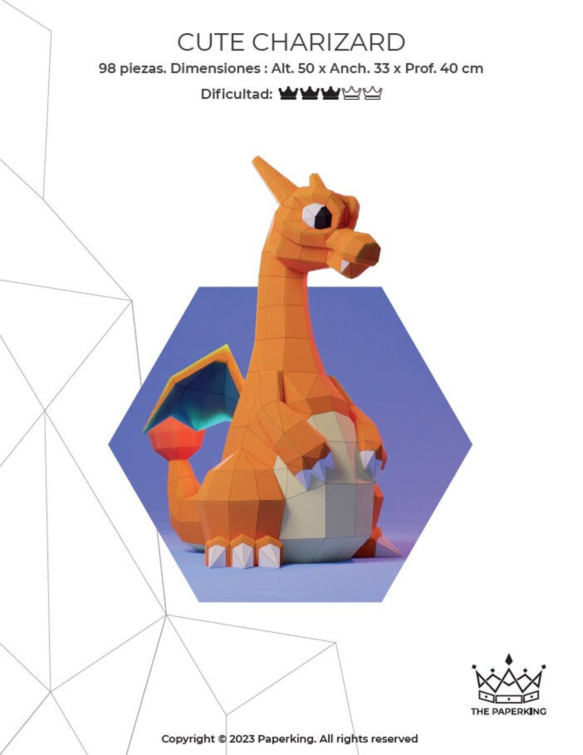 Charizard Papercraft 3D, Pepakura Pdf Template Low Polygonal Paper ...