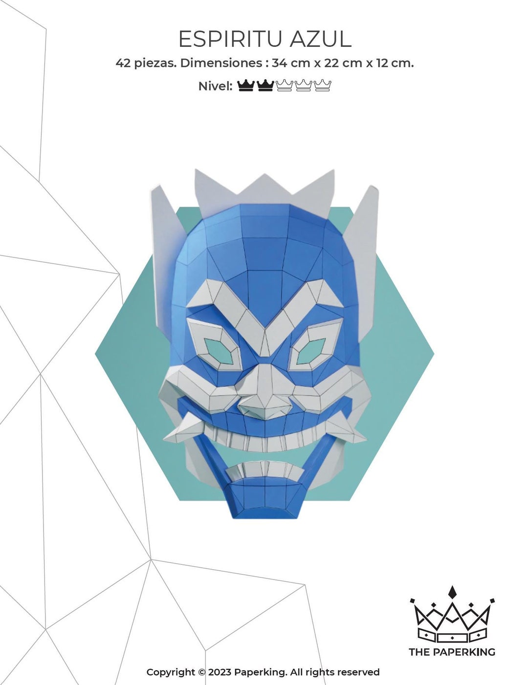 Mascara Espiritu Azul Papercraft 3D, pepakura Pdf template Low ...