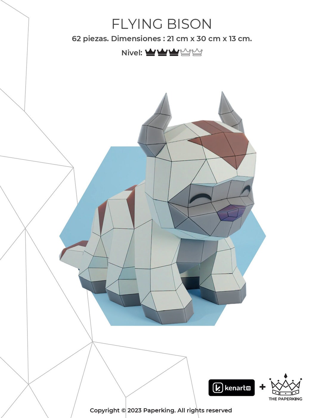 Flying Bison Papercraft 3D, Pepakura Pdf Template Low Polygonal Paper ...