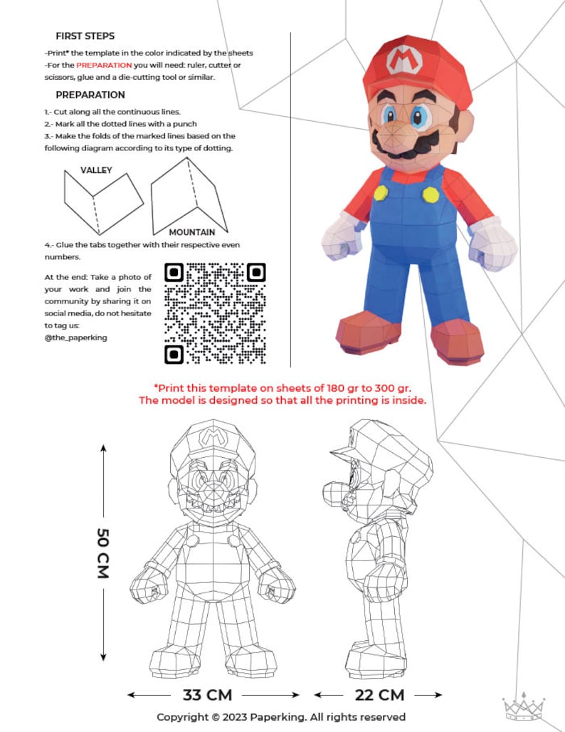 Mario Papercraft 3D Pepakura Pdf Template Low Polygonal Paper - Etsy