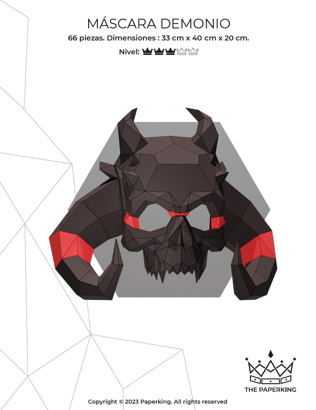 Mascara Demonio Papercraft 3D, pepakura Pdf template Low polygonal ...