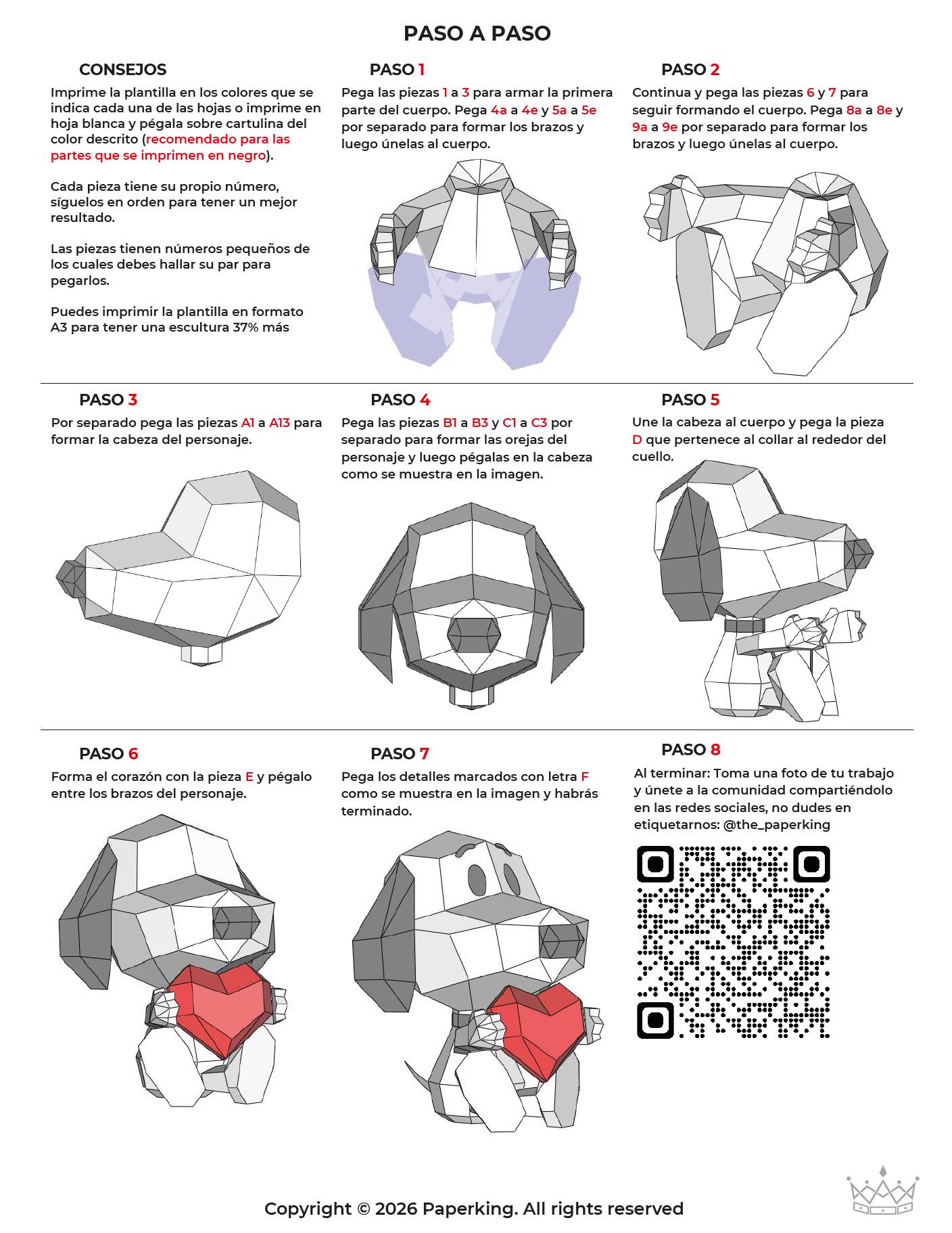 Snoopy Papercraft 3D – PDF Valentine Low Poly Template | DIY Love Decor ...