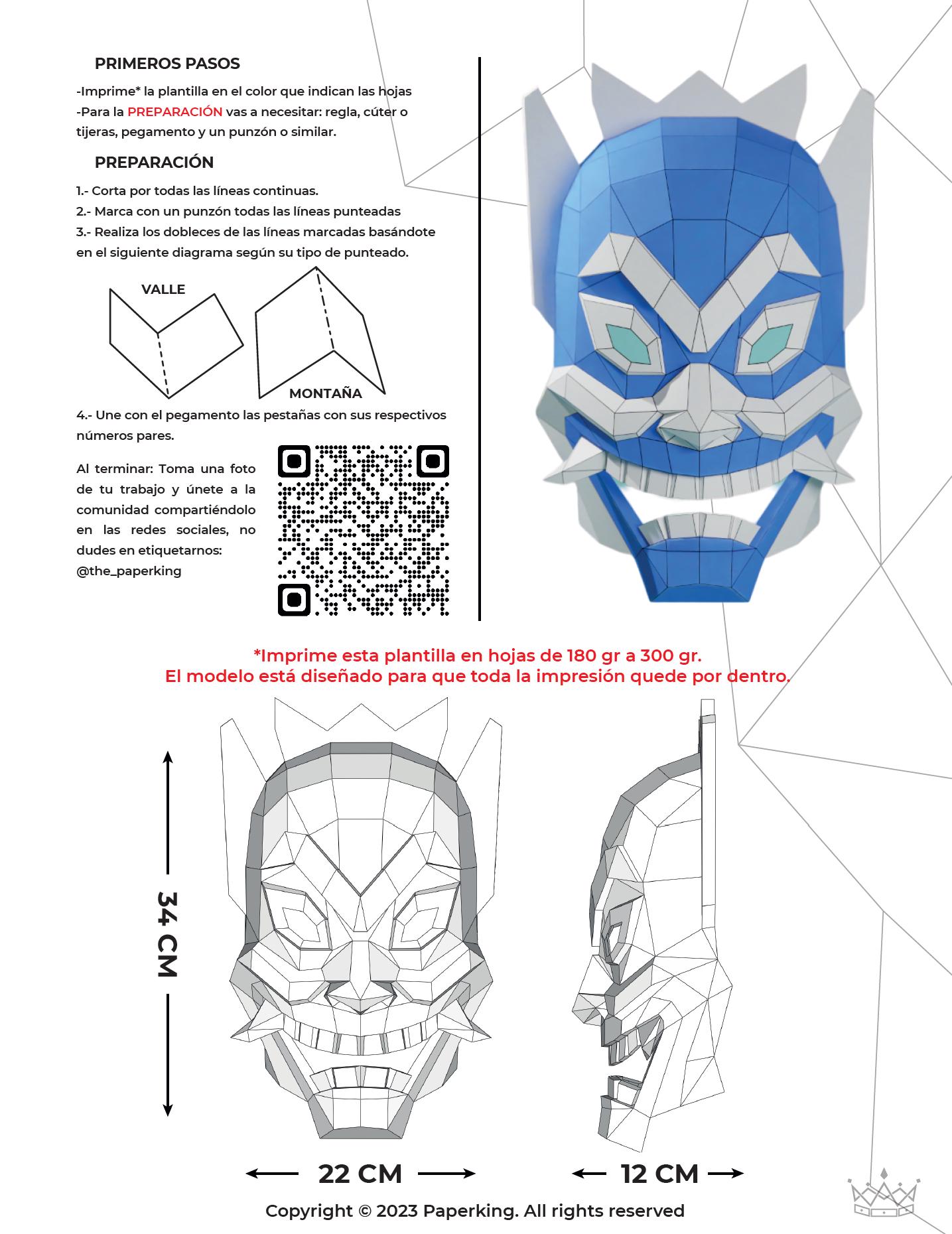 Blue Spirit Mask Papercraft 3D, Pepakura Pdf Template Low Polygonal ...