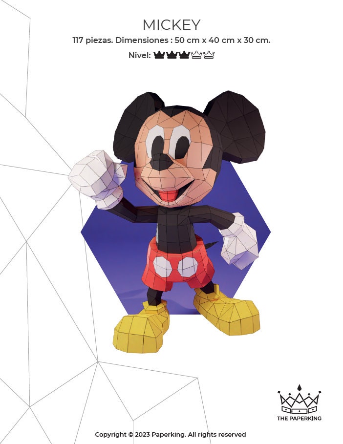 Mickey Papercraft 3D pepakura Pdf template Low polygonal - Etsy España