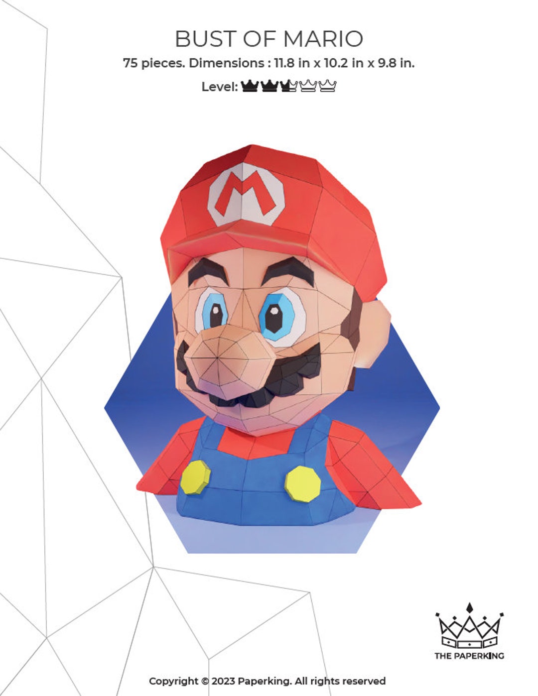 Bust of Mario Papercraft 3D pepakura Pdf template Low - Etsy México