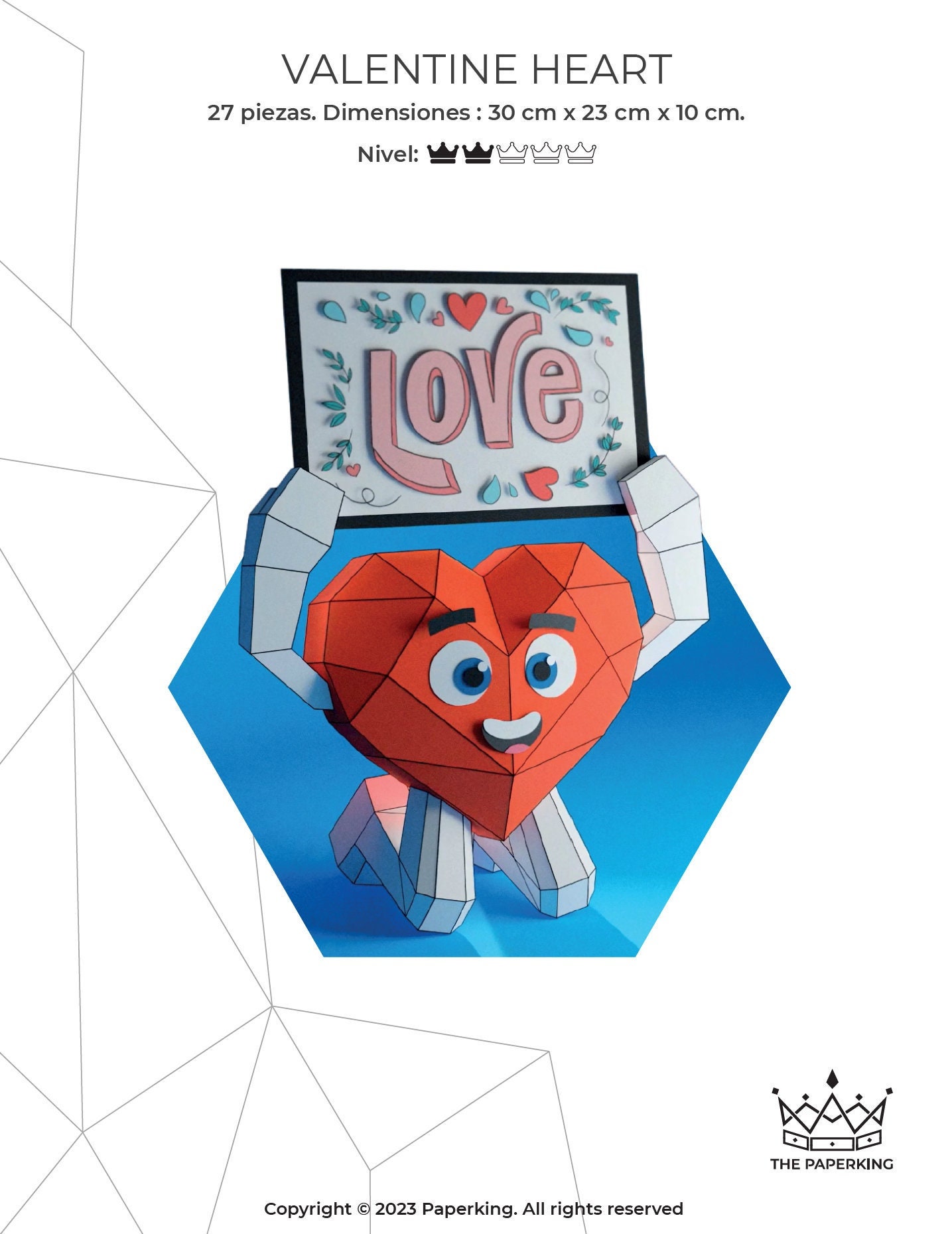 Valentine Heart Papercraft 3D, pepakura Pdf template Low polygonal ...