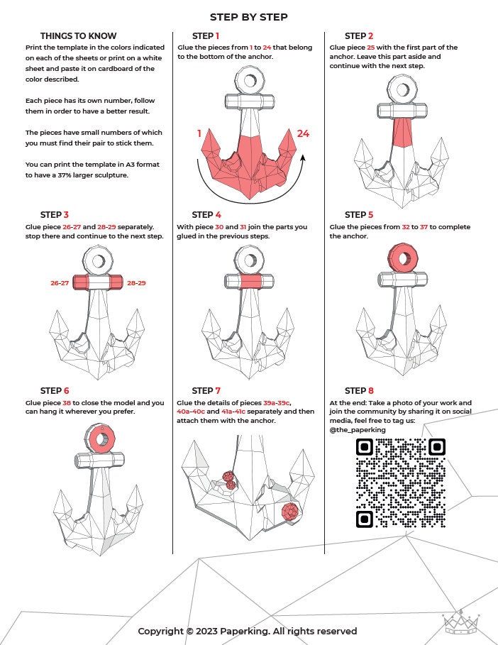 Anchor Papercraft 3D, Pepakura Pdf Template Low Polygonal Paper ...