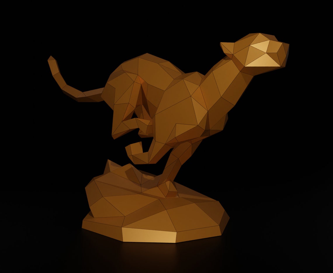 Cheetah Papercraft 3D, Pepakura Pdf Template Low Polygonal Paper ...