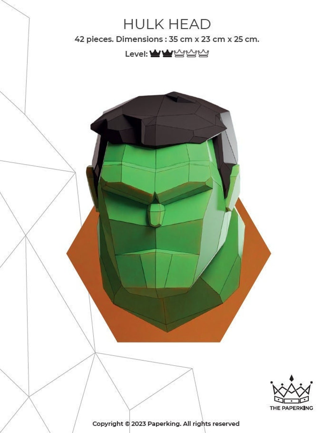 Hulk Head Papercraft 3D, Pepakura Pdf Template Low Polygonal Paper ...