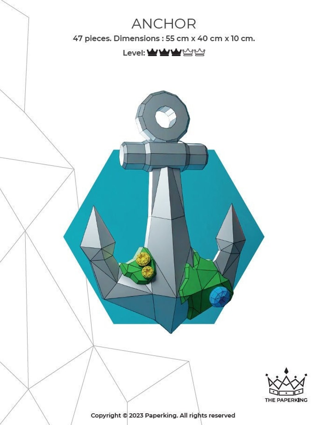 Anchor Papercraft 3D, Pepakura Pdf Template Low Polygonal Paper ...