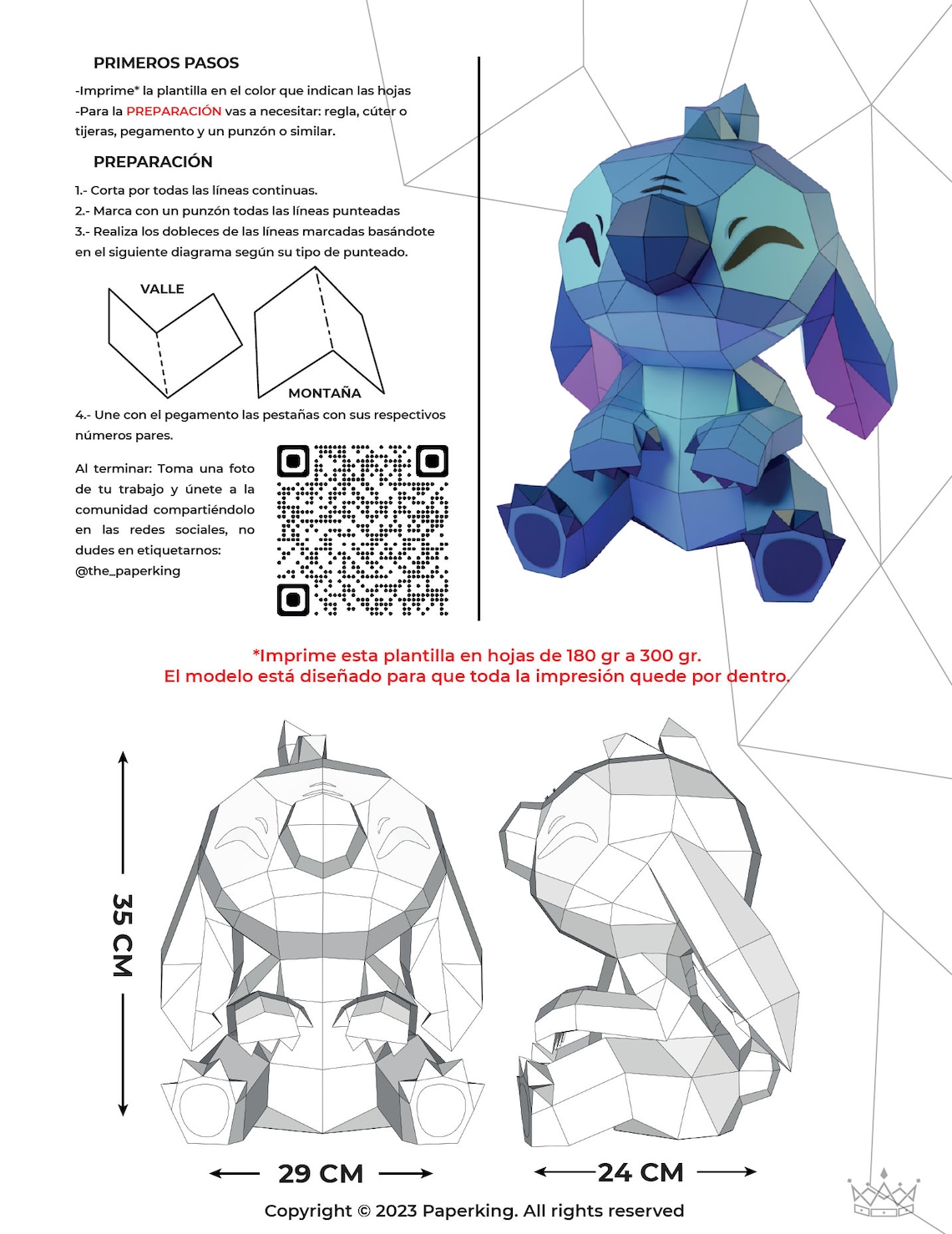 Stitch Papercraft 3D, Pepakura Pdf Template Low Polygonal Paper ...