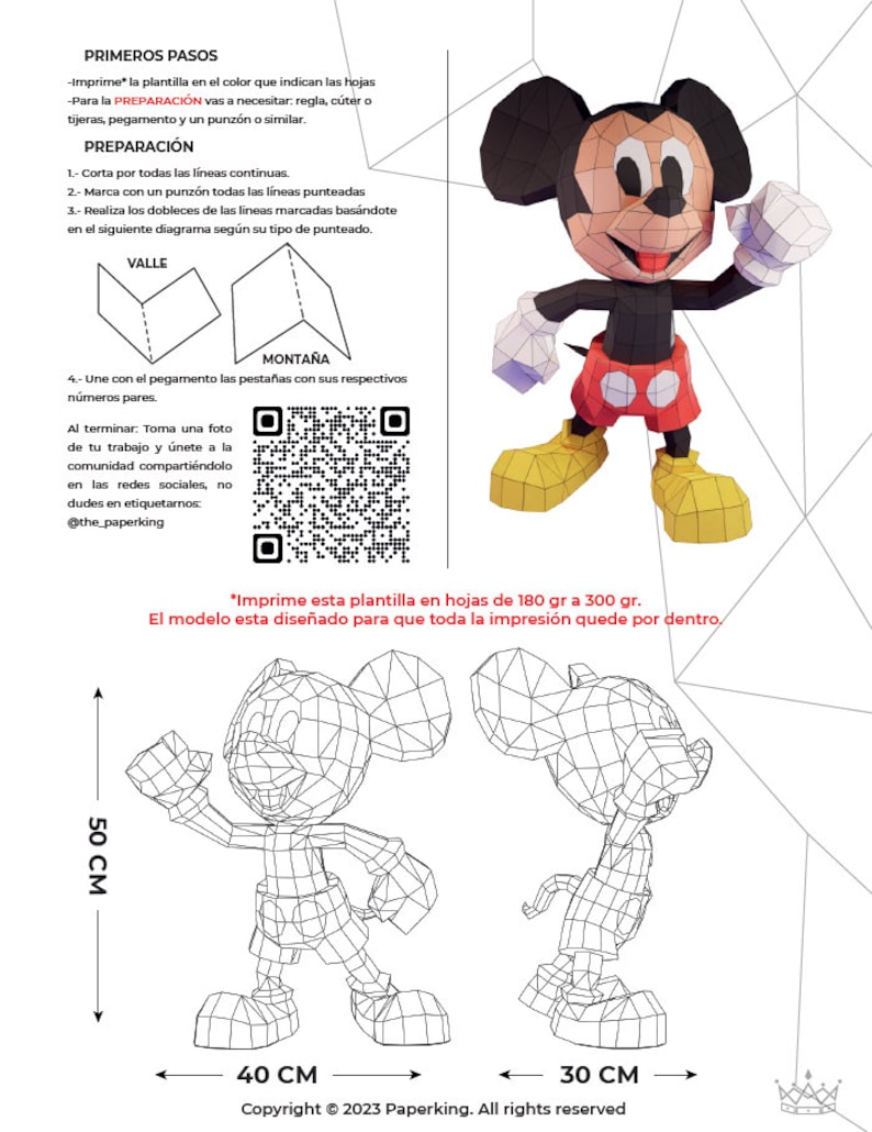Mickey Papercraft 3D, Pepakura Pdf Template Low Polygonal Paper ...