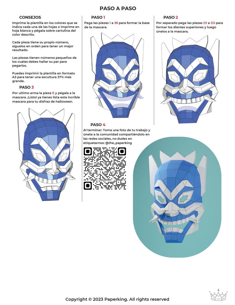 Blue Spirit Mask Papercraft 3D, Pepakura Pdf Template Low Polygonal ...