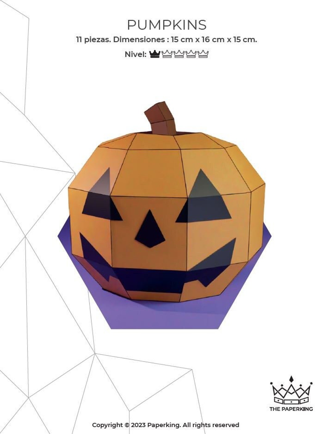 Calabazas Pumpkin Papercraft 3D, pepakura Pdf template Low polygonal ...